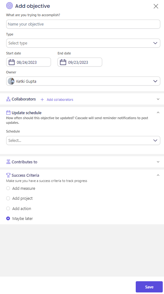 Add Objectives to the Focus Areas