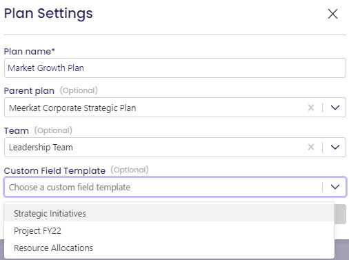 Apply Templates with Custom Fields to Plans