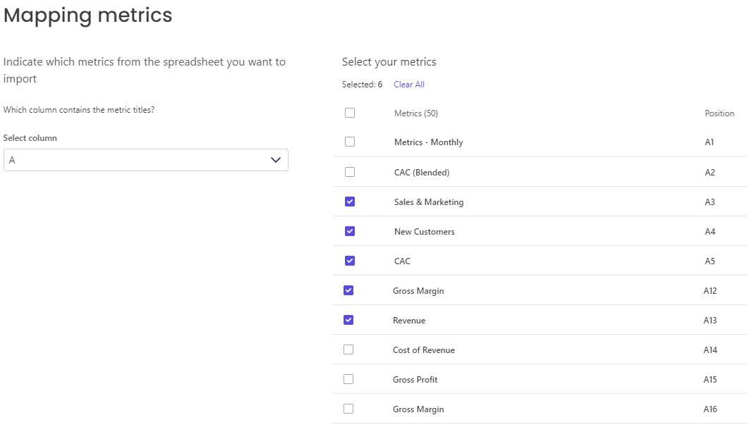 Import your Metrics from Google Sheets