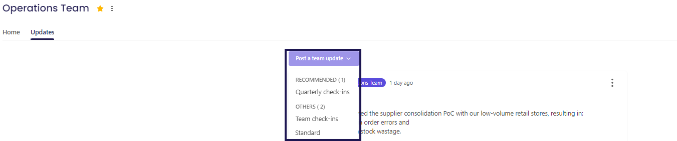 Create Custom Update Templates for Goals and Teams