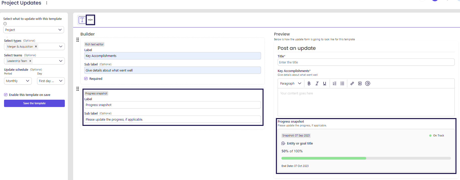 Create Custom Update Templates for Goals and Teams