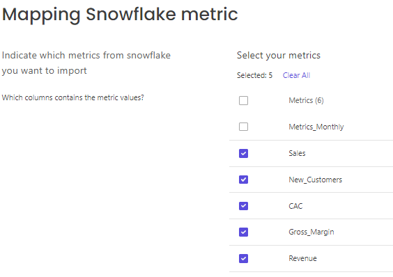 Import your Metrics from Snowflake