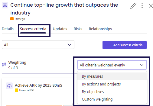 Add Weights to define the Progress of your Objectives