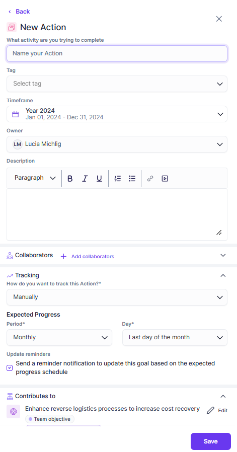 Add Actions to your Objectives